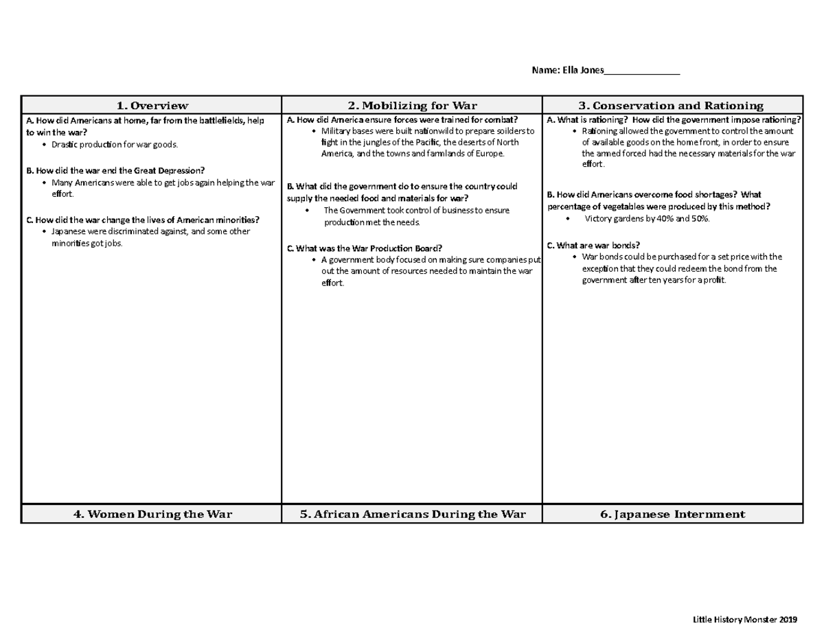 WWII - Home Front Stations Activity Worksheet - Name: Ella Jones 1 ...