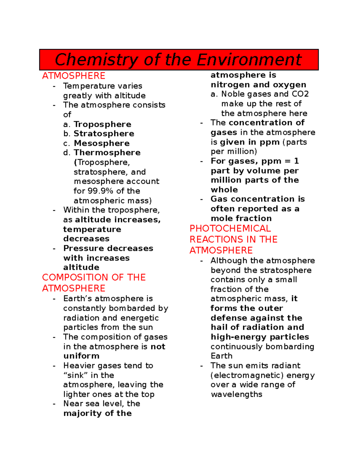 Chapter 18 Notes - Chemistry of the Environment - Chemistry of the ...