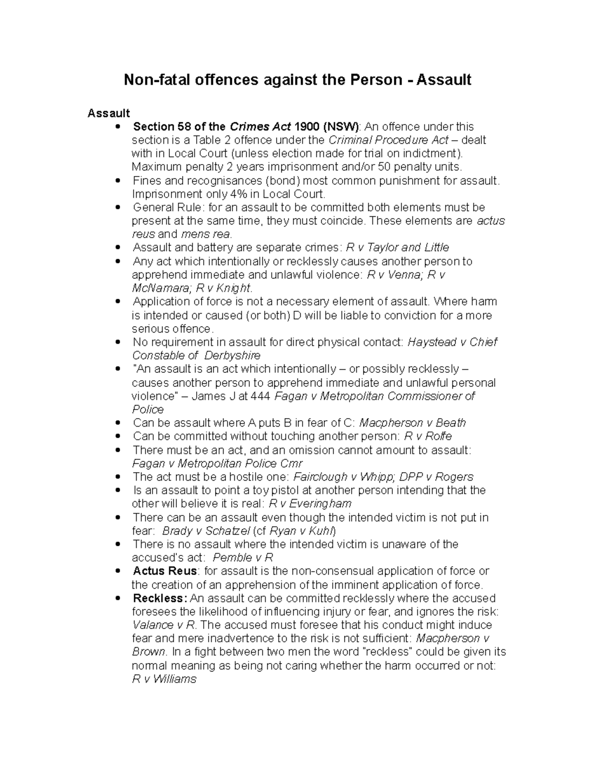Offences Against the Person: Assault Section 58 of the Crimes Act 1900 ...
