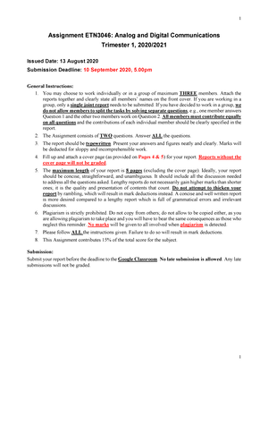 ETN3046-Tutorial 5-Question - ETN3046: Analog and Digital Communications Tutorial 5: Baseband ...