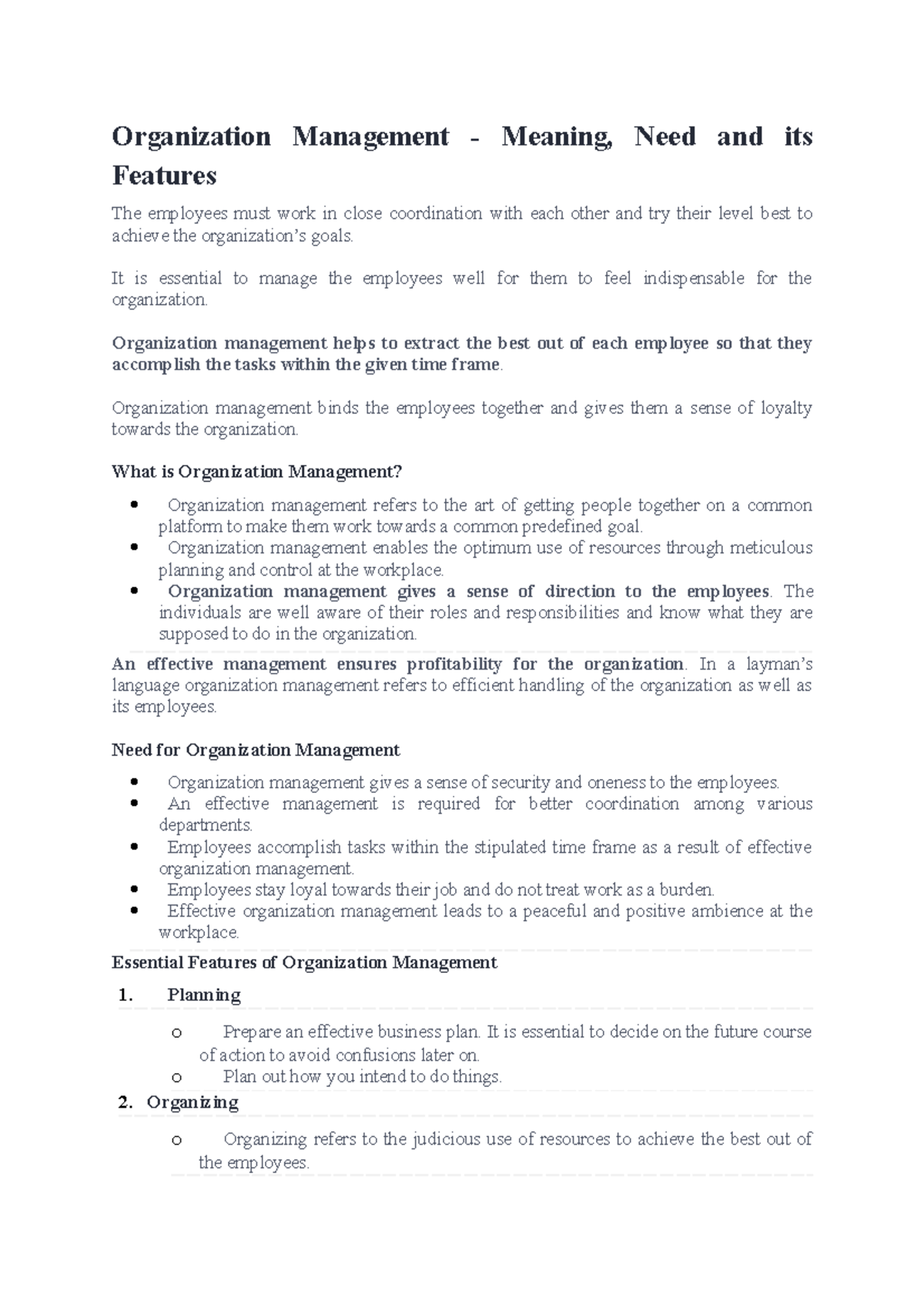 Organization Management - It is essential to manage the employees well ...