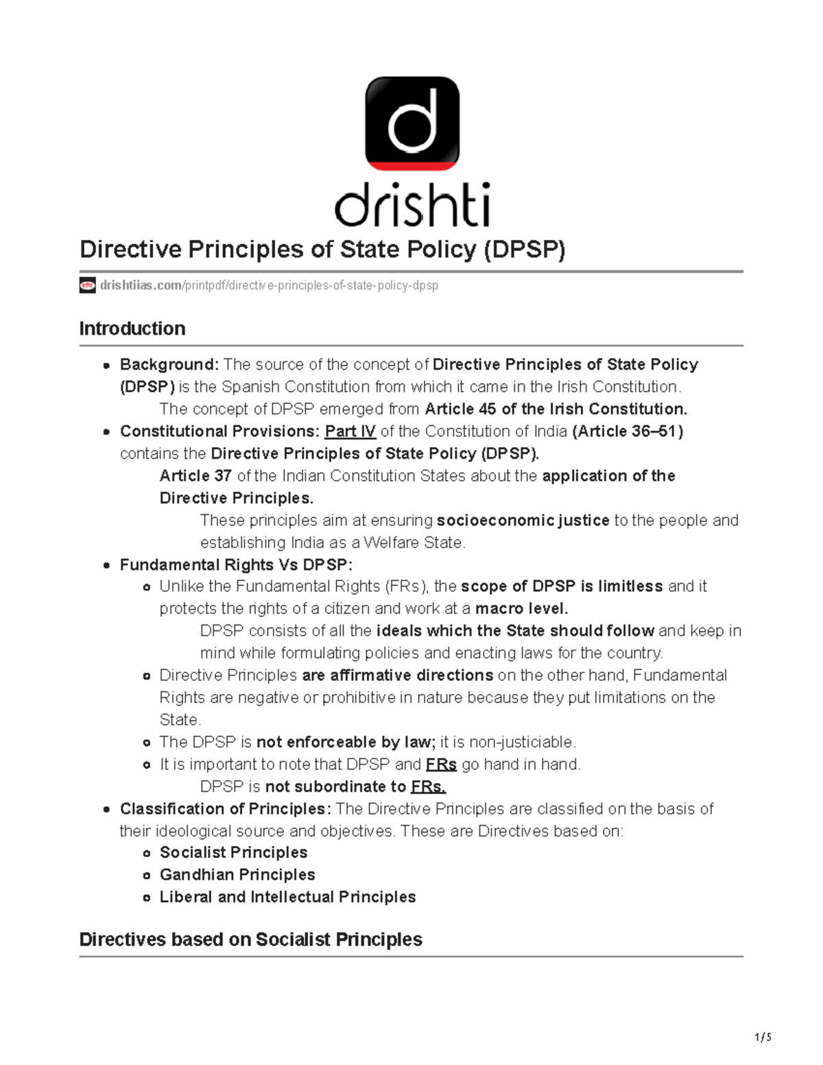 Directive Principles of State Policy - The concept of DPSP emerged from ...