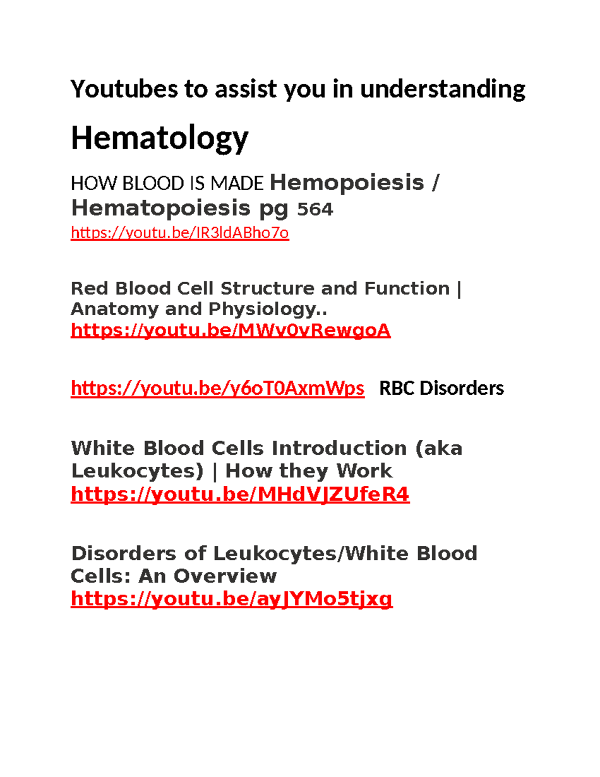 Youtubes To Assist You In Understanding Youtubes To Assist You In Understanding Hematology How