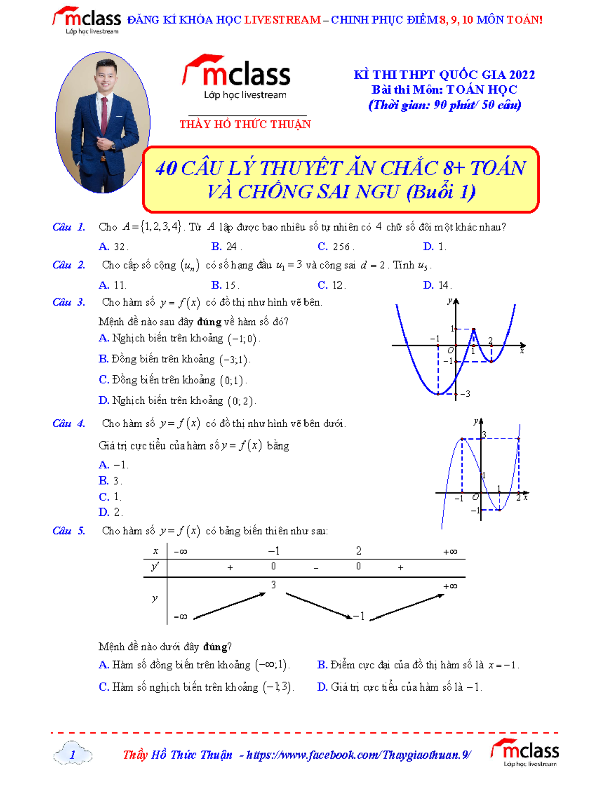 [HTT]- 40 câu lý thuyết ăn chắc 8+ Toán (Buôi 1) - 1 Thầy Hồ Thức Thuận ...