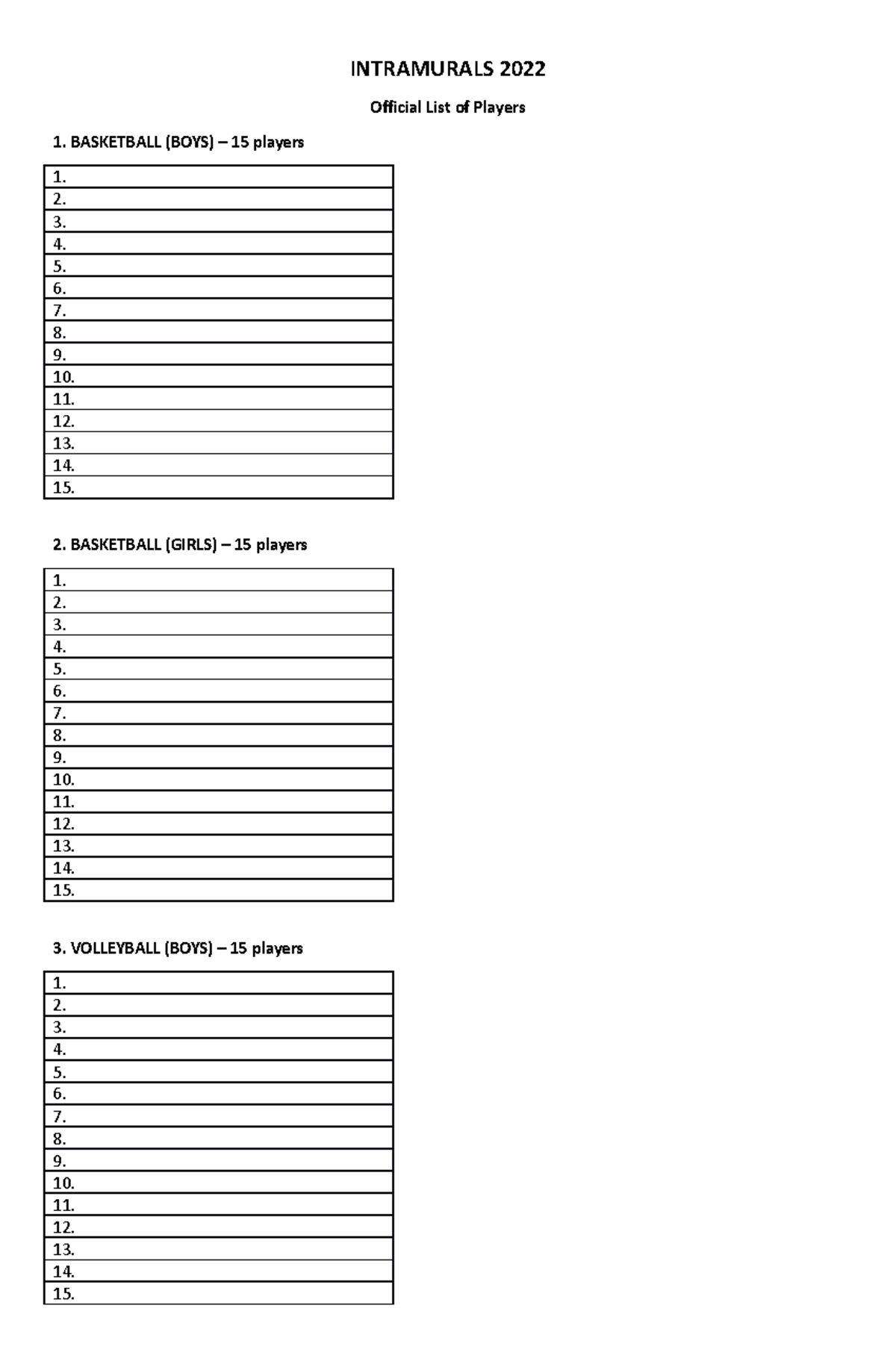 Intramurals 2022 - LIST OF Players - INTRAMURALS 2022 Official List of ...