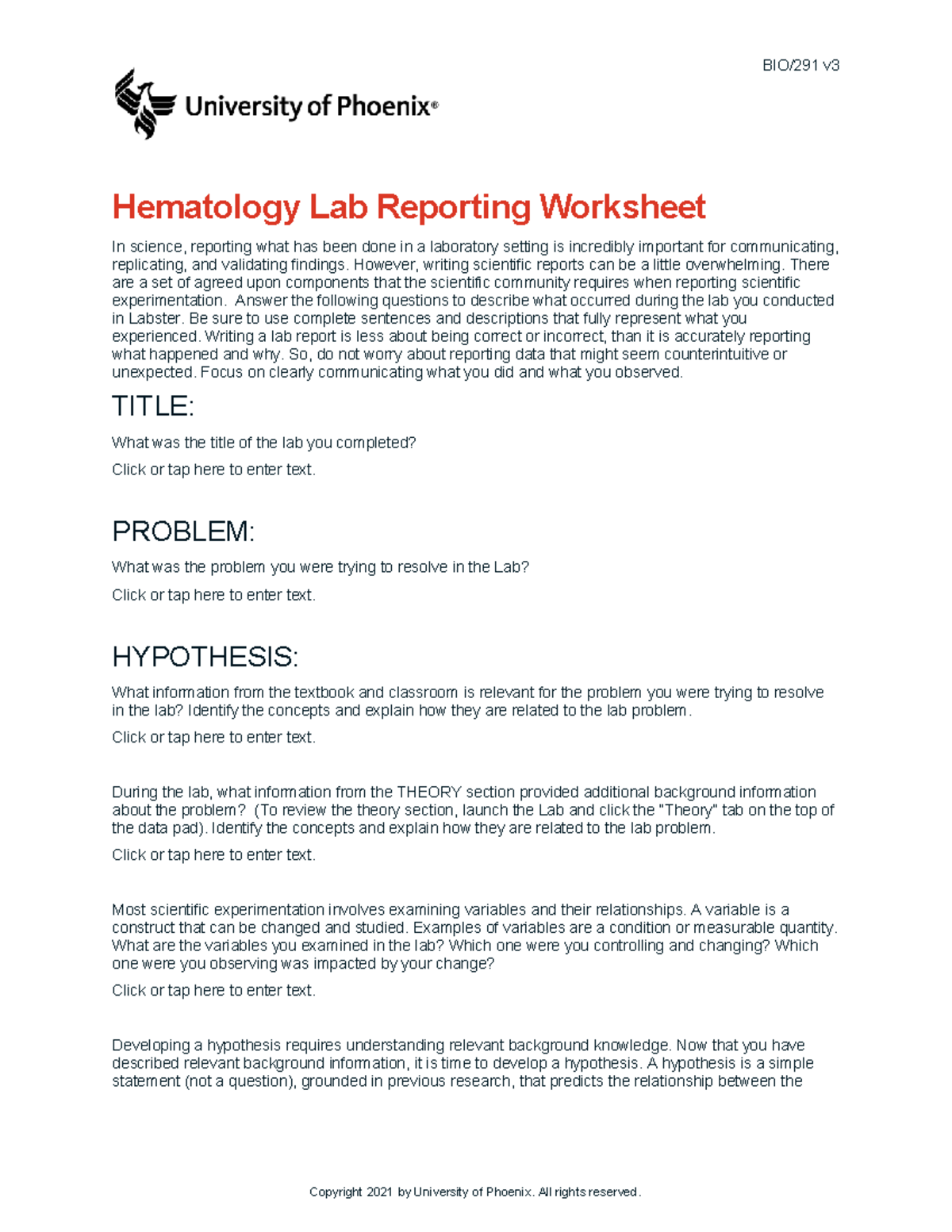 Bio291 v3 wk1 the hematology lab report - BIO/291 v Hematology Lab ...