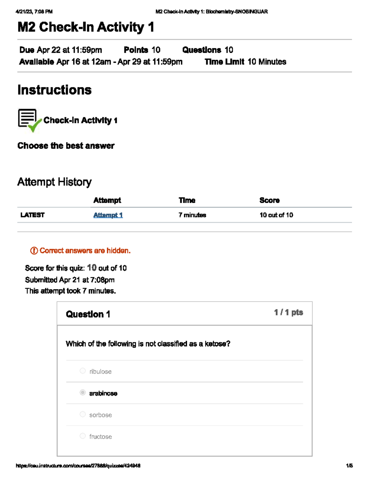 M2 Check In Activity 1 - Biochemistry - Studocu