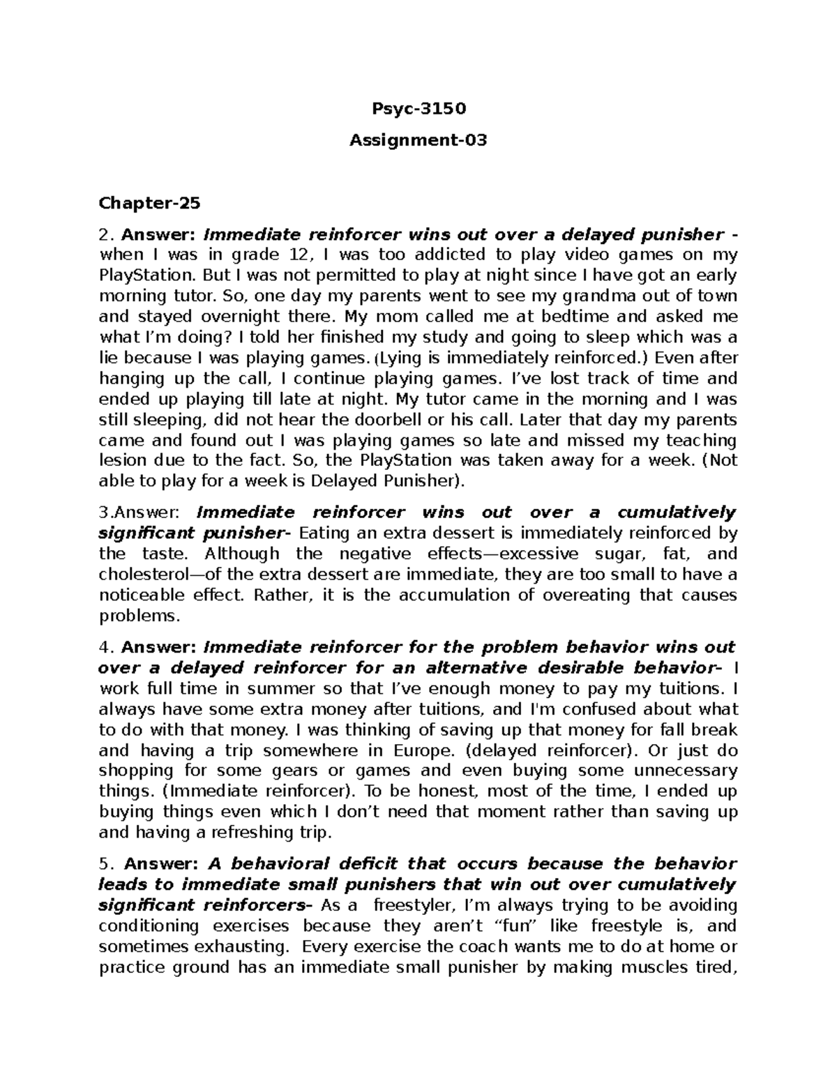 Psyc 3150 A03 Behavioural Modification Applications Psyc Assignment Chapter Answer