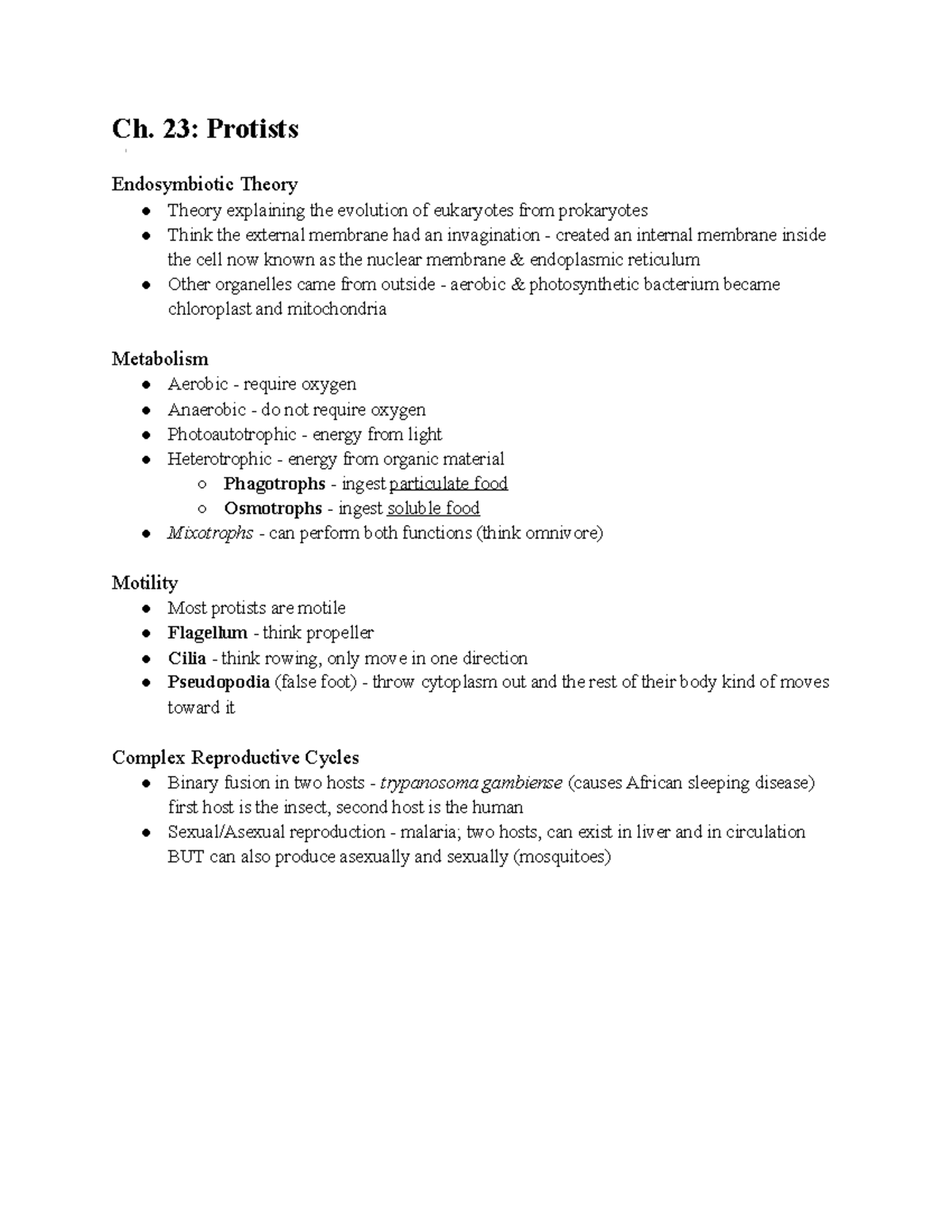 Ch. 23 Protists - Dr. Goven III - Ch. 23: Protists Endosymbiotic Theory ...