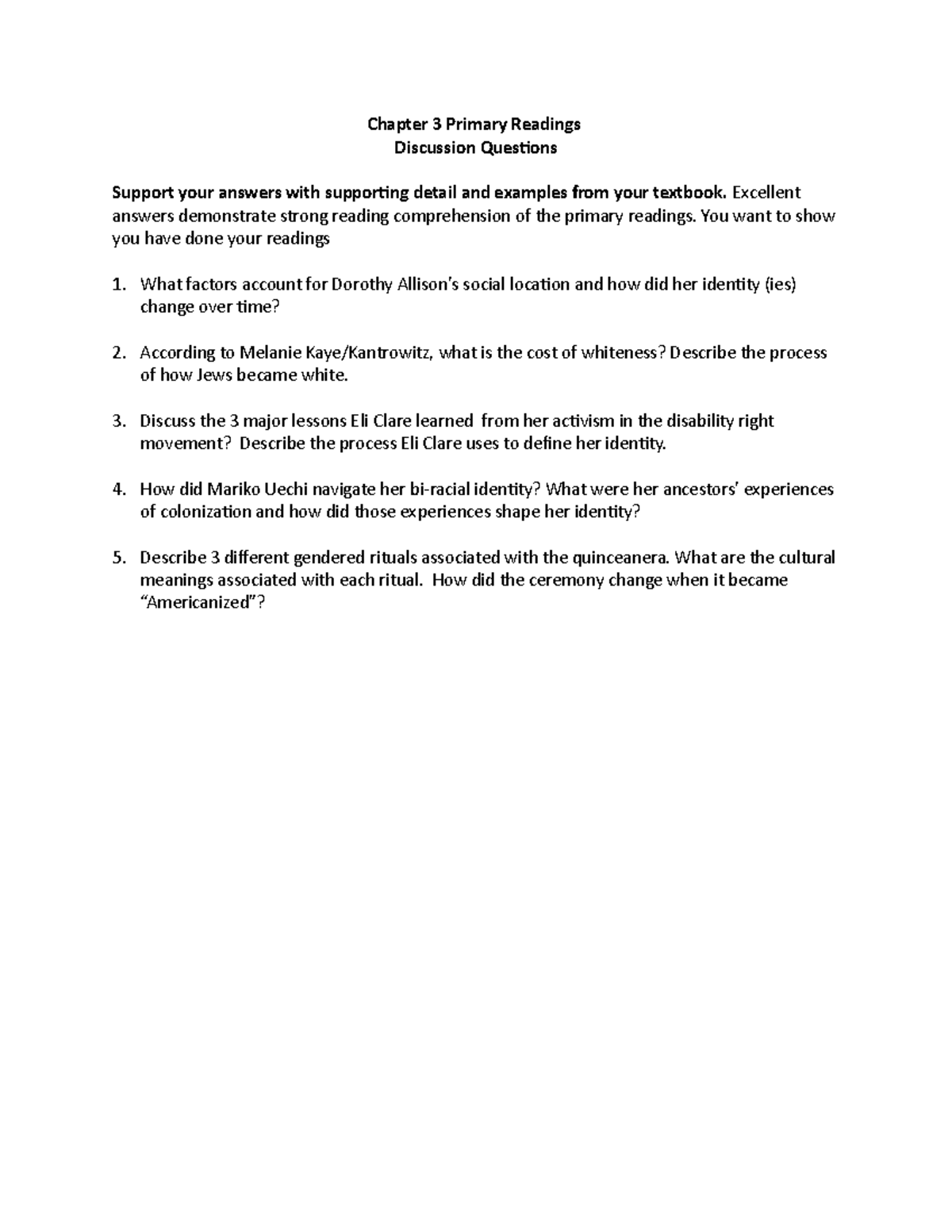 Chapter 3 Readings Questions - Chapter 3 Primary Readings Discussion ...
