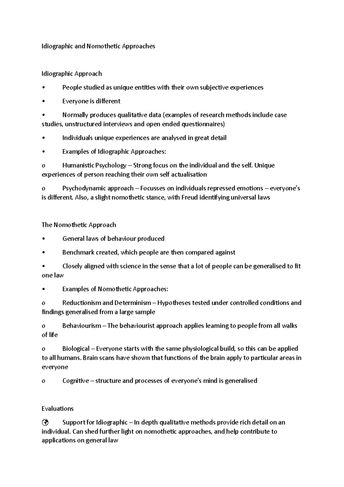 Idiographic and Nomothetic Approaches - DD102 - OU - Studocu