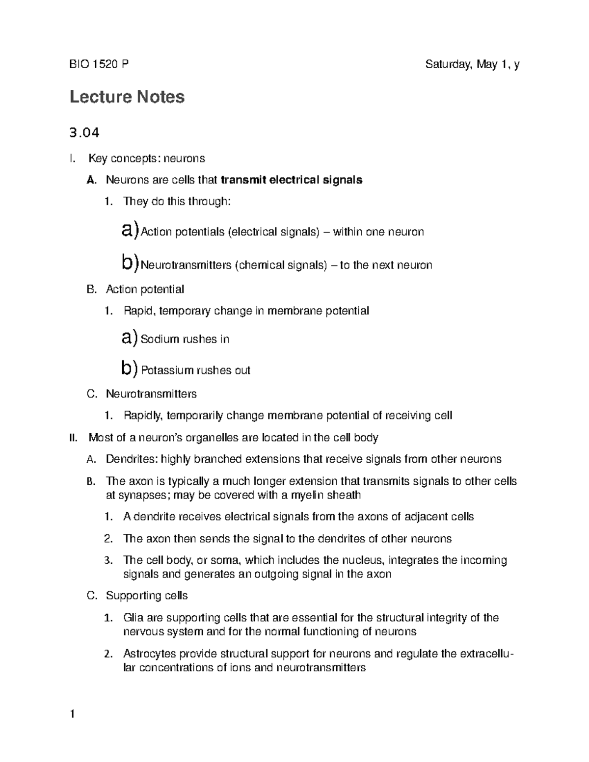 Biol 1520 Spring 2016 3 04 Lecutre Notes Bio 1520 P Tuesday April