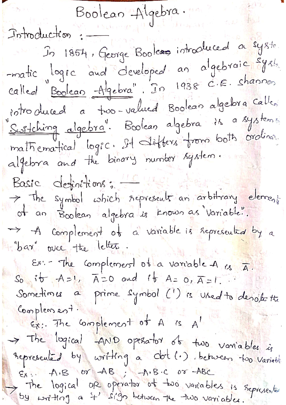 DLD-1st unit(Boolean algebra) - Computer Science & Engineering - Studocu