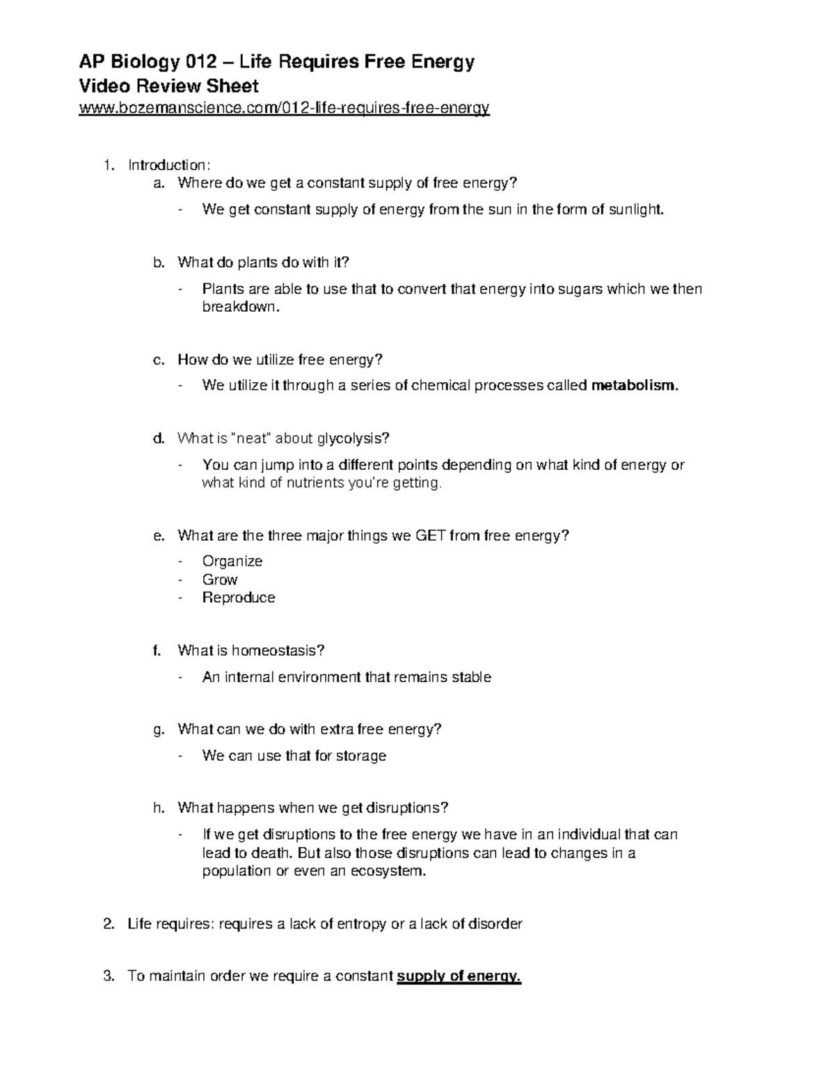 AP Biology 012 – Life Requires Free Energy - AP Biology 012 – Life ...