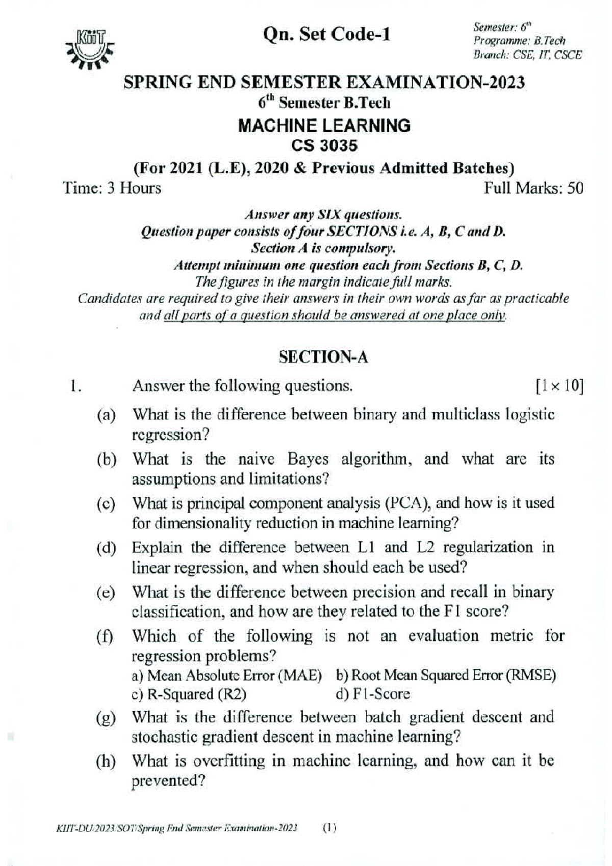 Machine Learning (CS 3035) END - Studocu