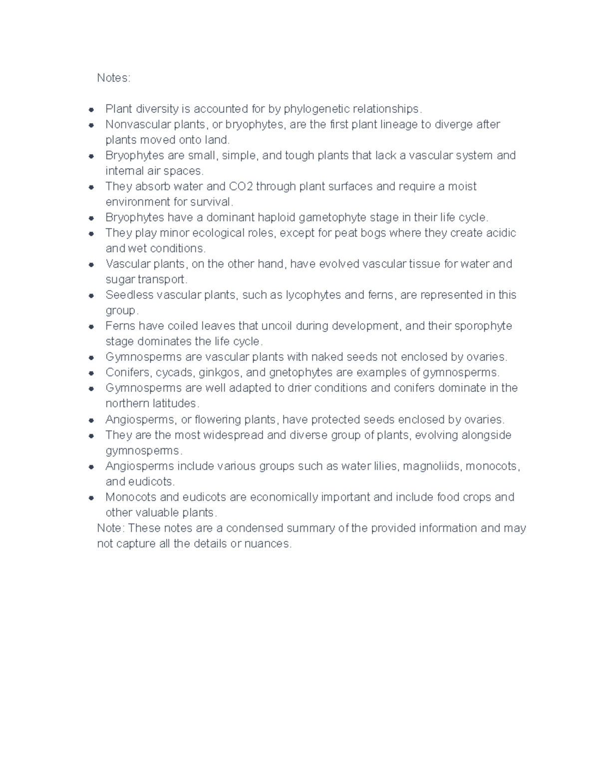 Plants Part 1 Notes - Studocu