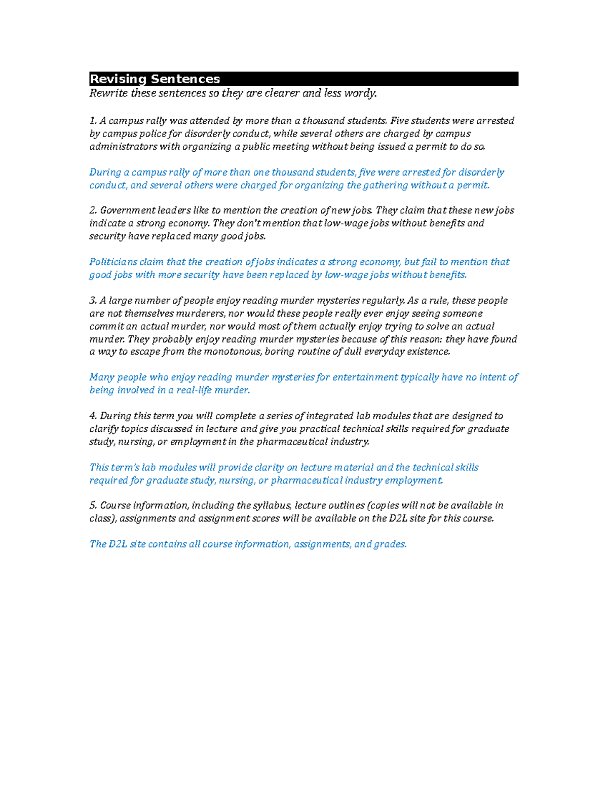 Grammar Sentences Exercise - Revising Sentences Rewrite these sentences ...