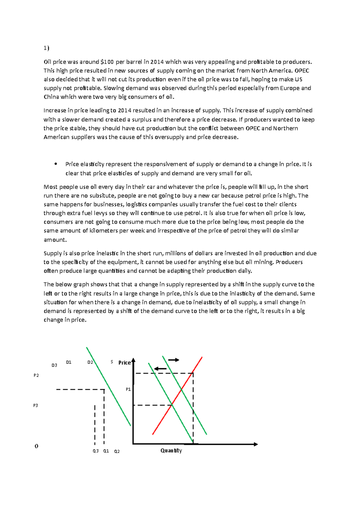 Economics 2001 Assignment - 1) Oil price was around $100 per barrel in ...