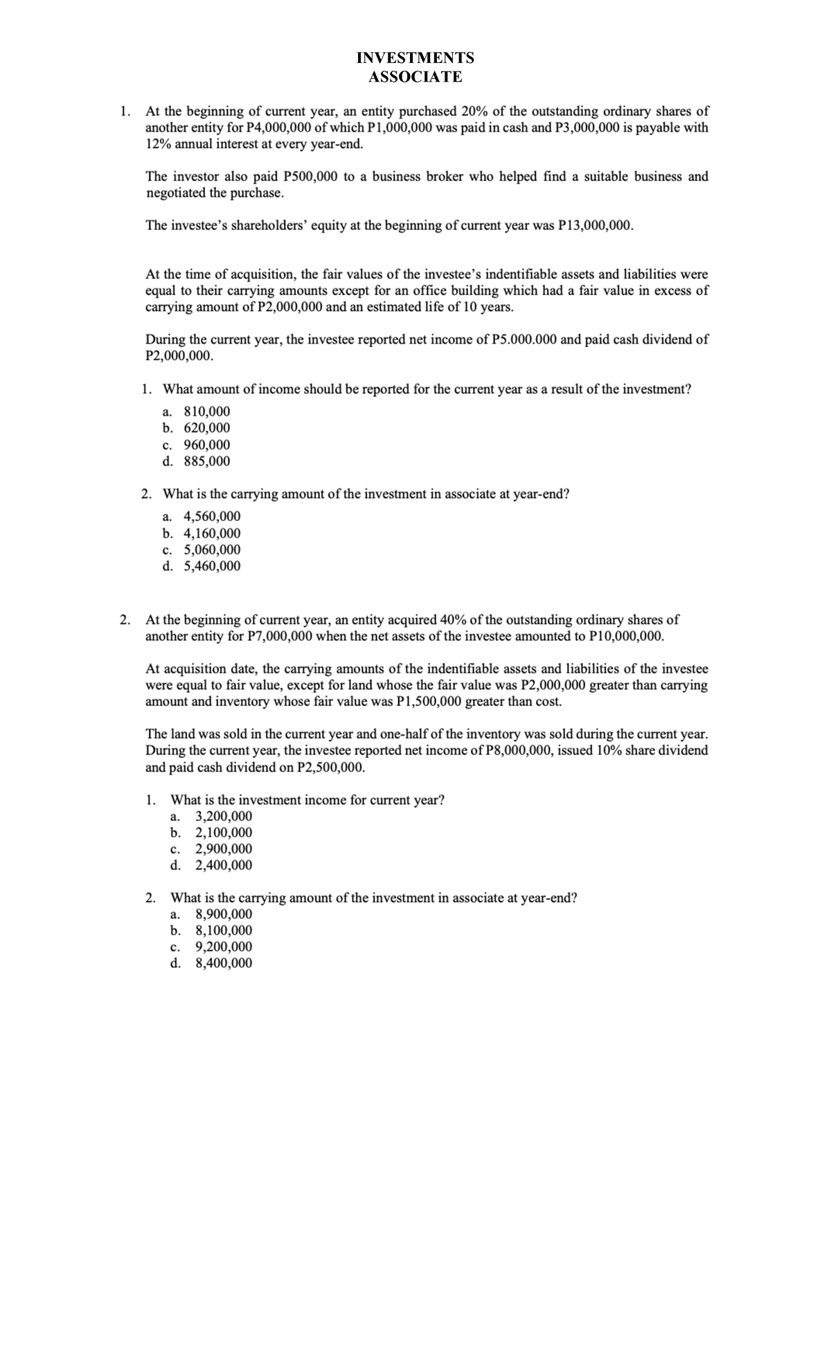 Investment in Associate (sample practice problems) - ACCOUNTANCY ...