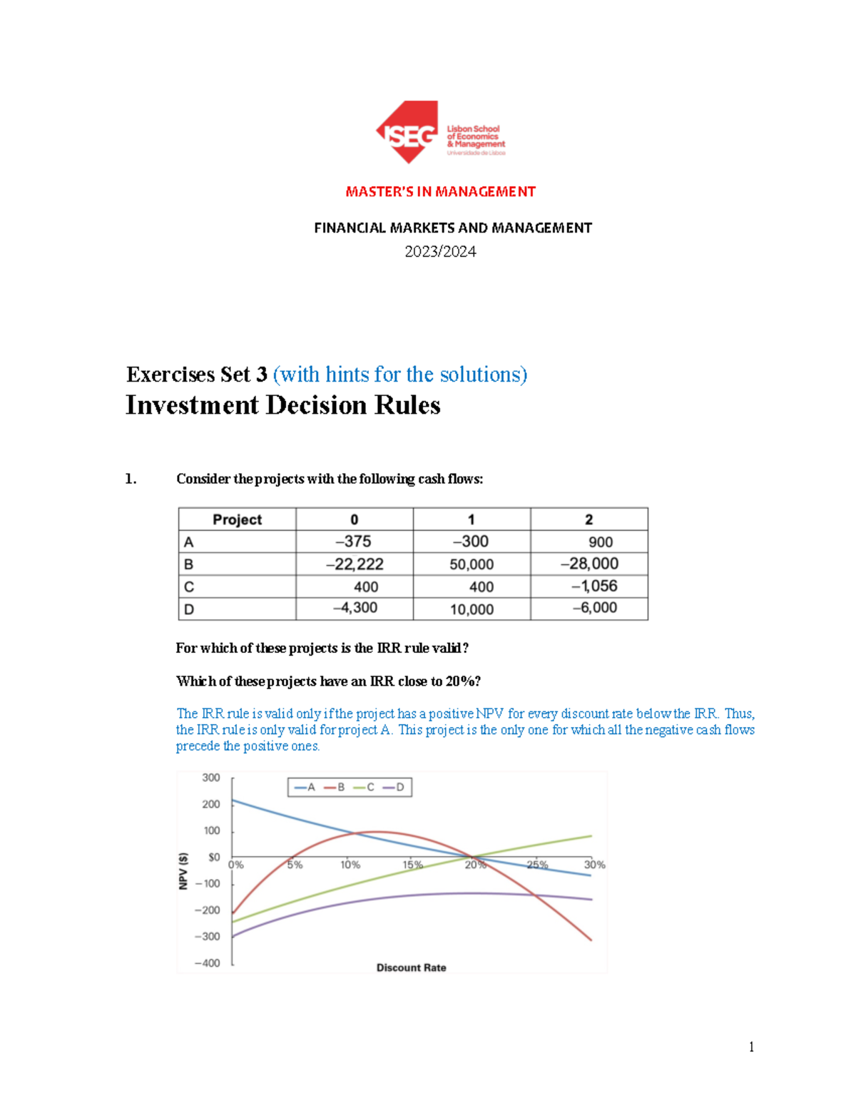 3 Exercises Set 3 Invest Decision Rules with solution - MASTER’S IN ...