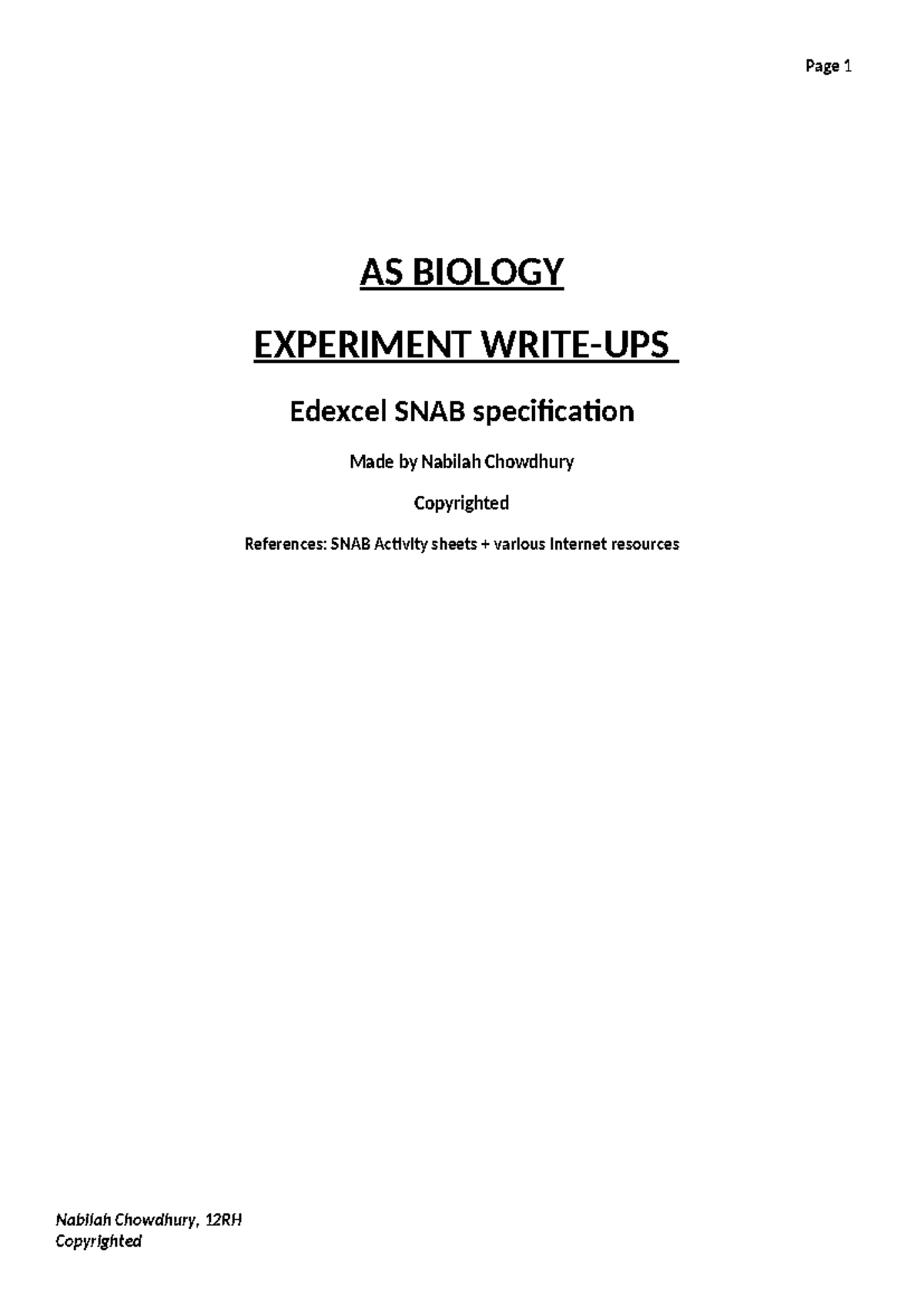 ALL Write UPS BIO - idk - AS BIOLOGY EXPERIMENT WRITE-UPS Edexcel SNAB ...