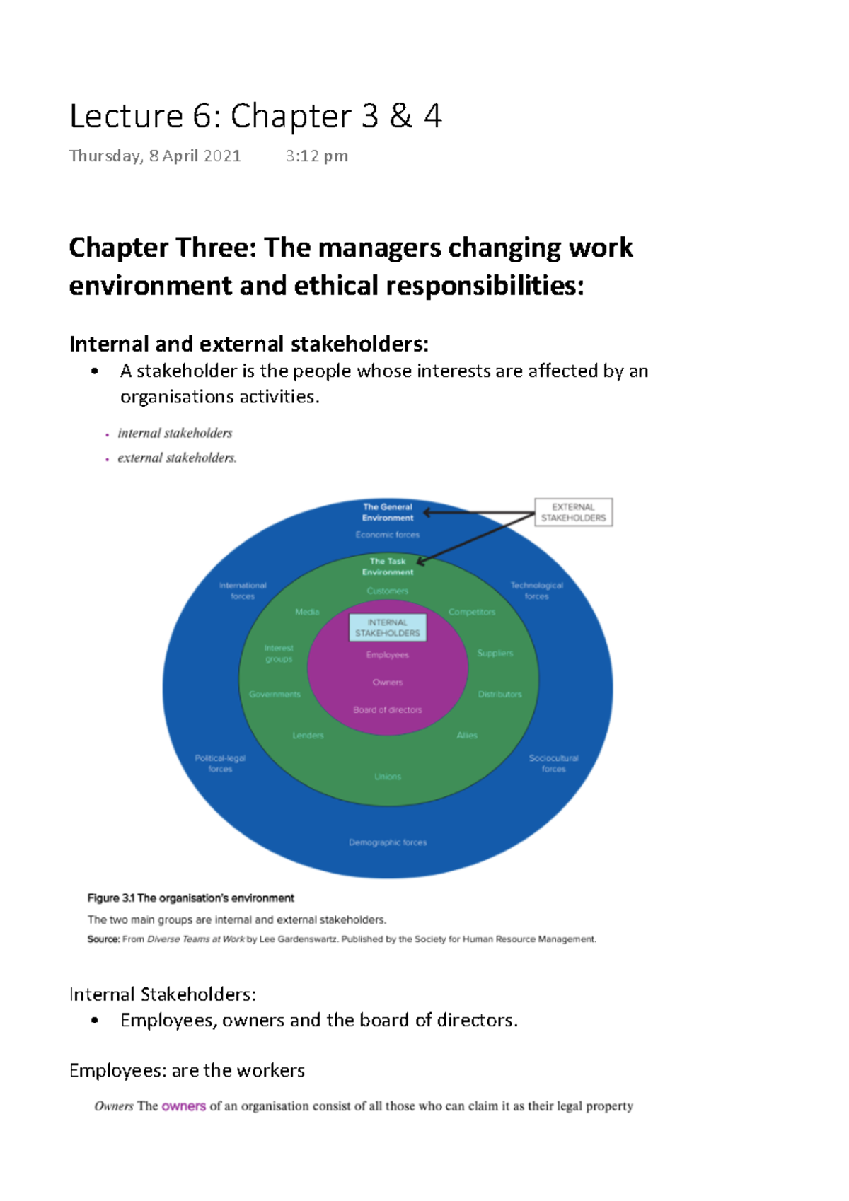Lecture 6 Chapter 3 & 4 - Chapter Three: The managers changing work ...