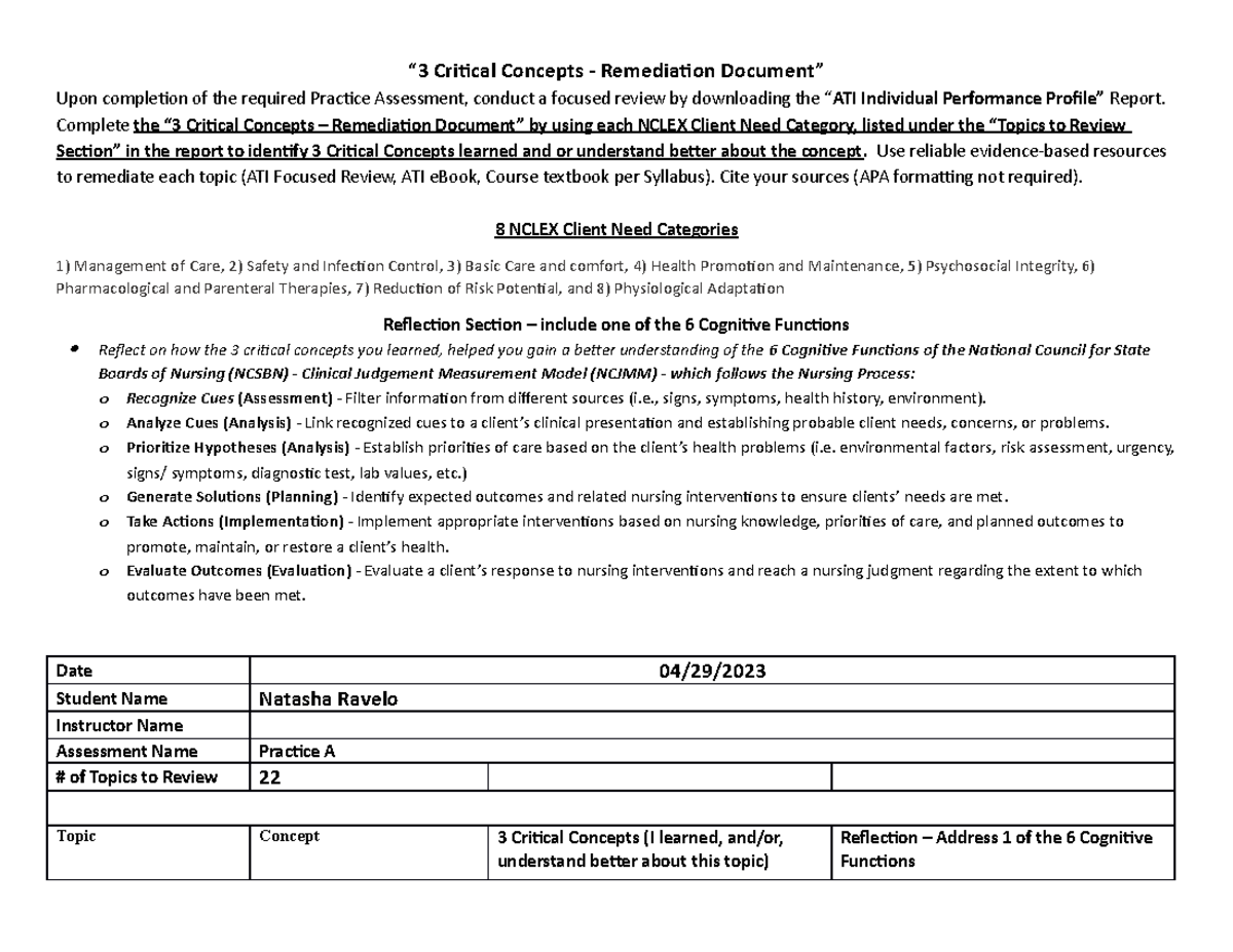Remediation Practice A - “3 Critical Concepts - Remediation Document ...