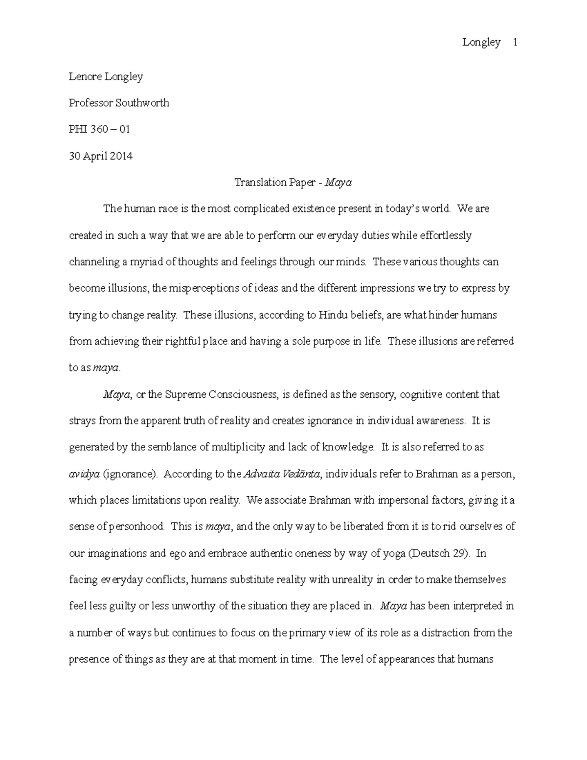Translation Paper - Grade: A - Lenore Longley Professor Southworth PHI ...