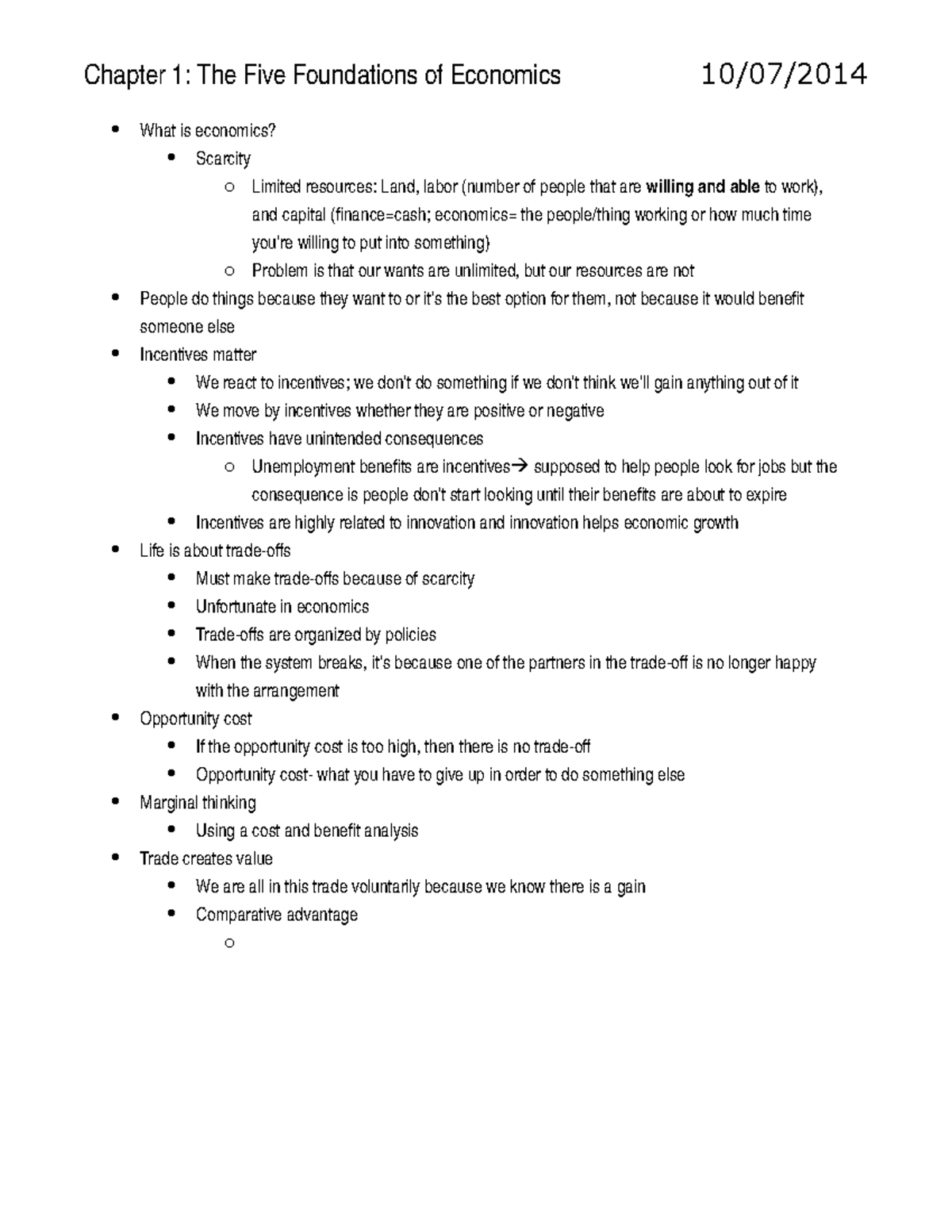 Test 1 Review - Summary Econ Prin & Probs - Chapter 1: The Five ...