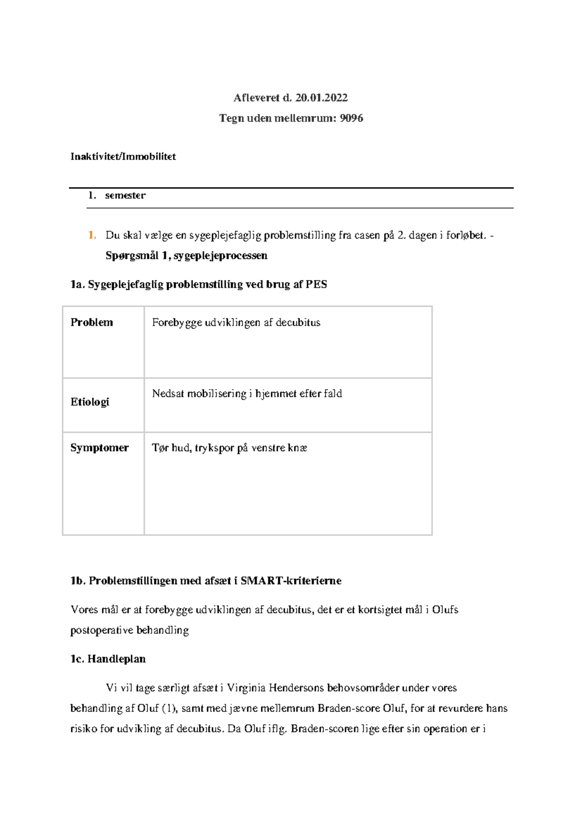 Afleveret examen 1 - års eksamen - Afleveret d. 2 0. 01 .202 2 Tegn uden mellemrum: 9096 - Studocu