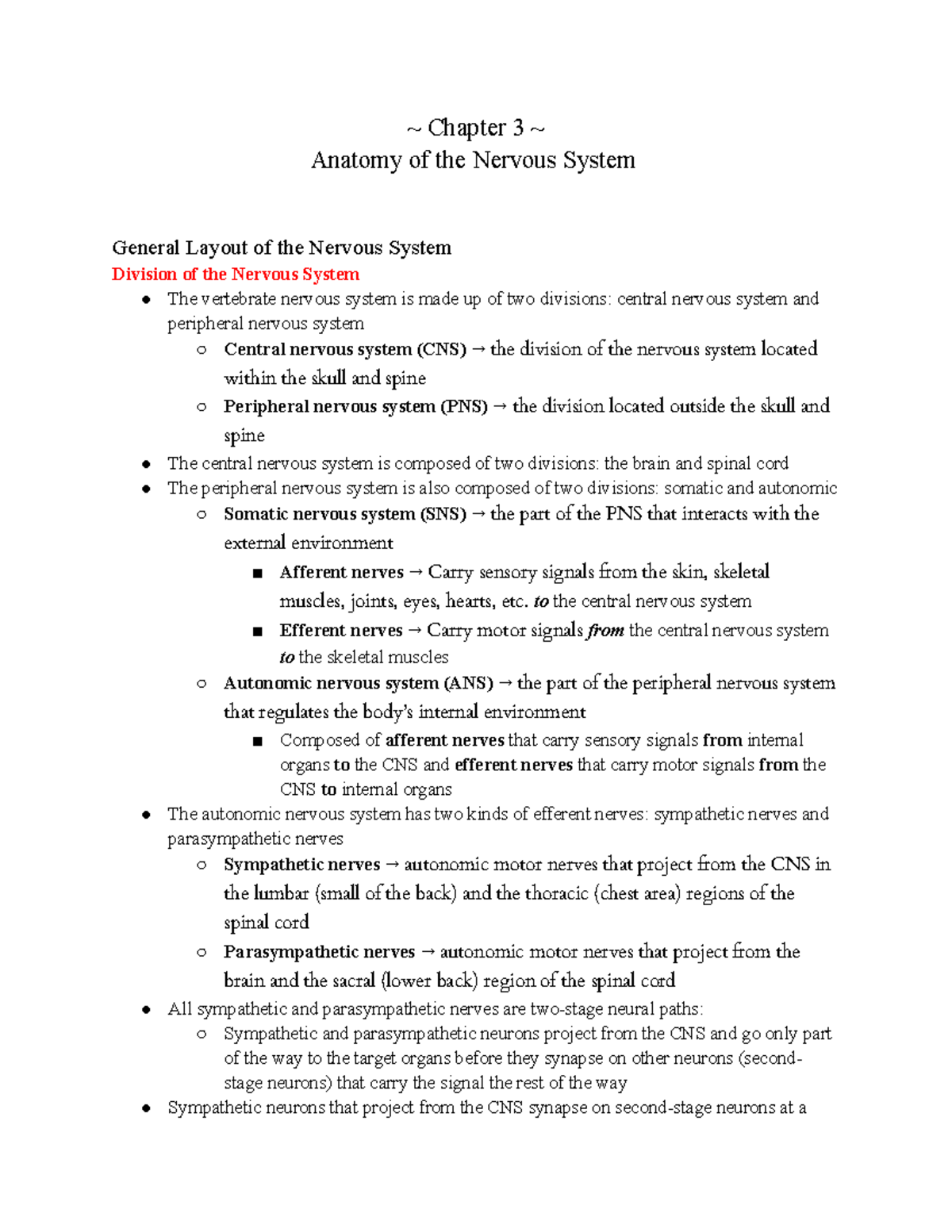 PS 235 - Ch. 3 Reading Notes - ~ Chapter 3 ~ Anatomy of the Nervous ...
