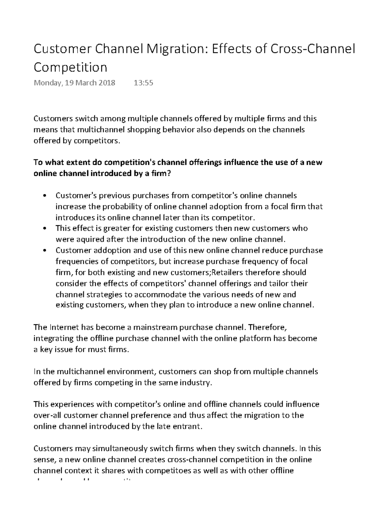 Customer Channel Migration Effects of Cross-Channel Competition ...