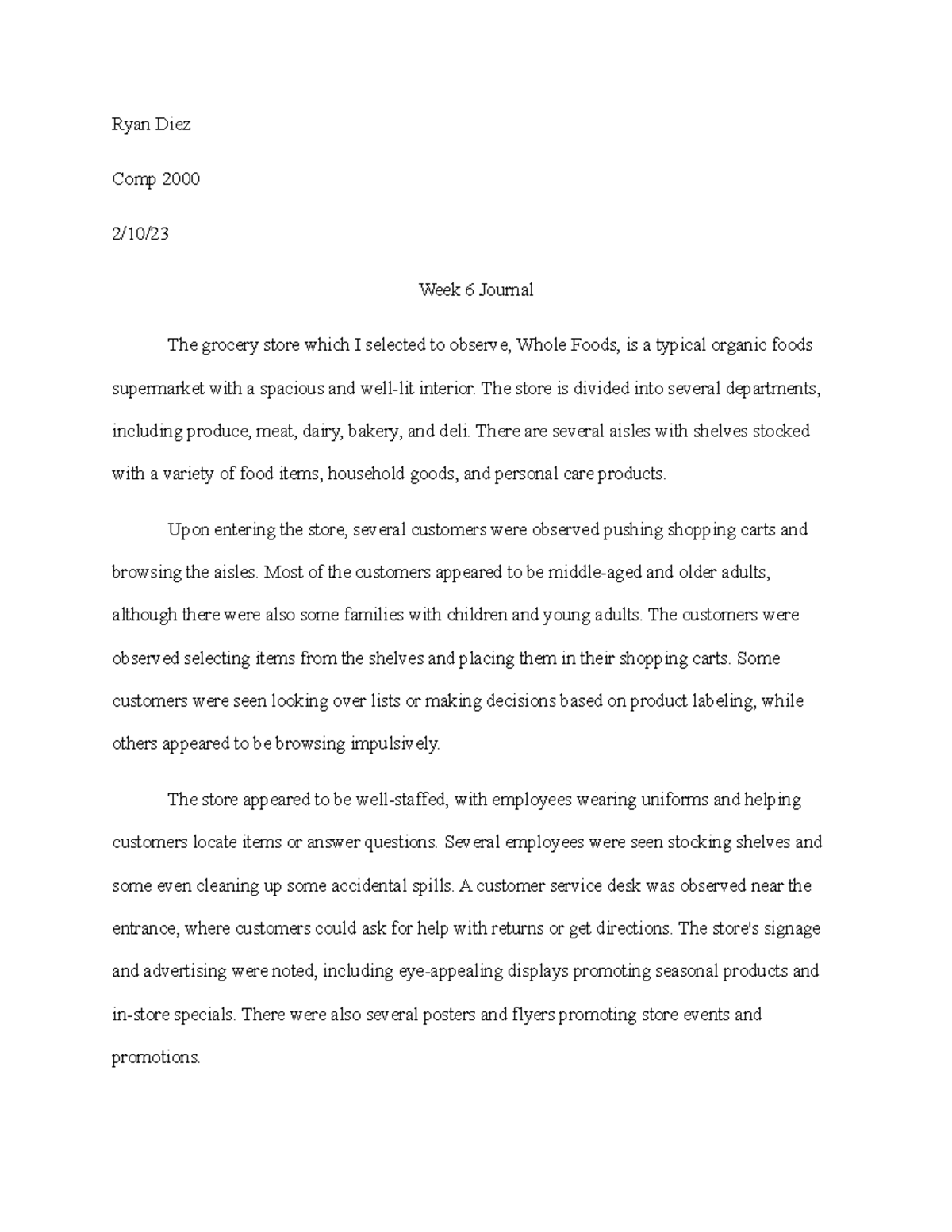 Diez R Observation Report Draft - Ryan Diez Comp 2000 2/10/ Week 6 ...