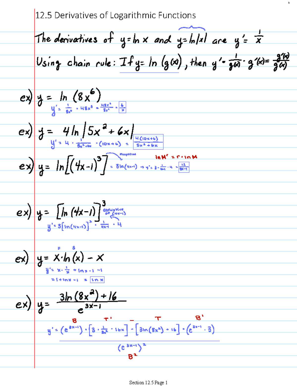 Math 102-b 4-25-22 notes - 12 Derivatives of Logarithmic Functions ...