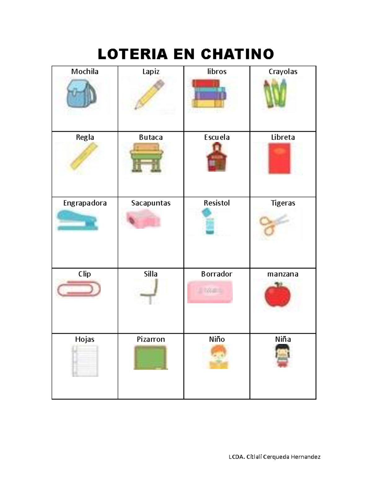 Loteria - lotería de materiales en un salón de clases - LOTERIA EN ...