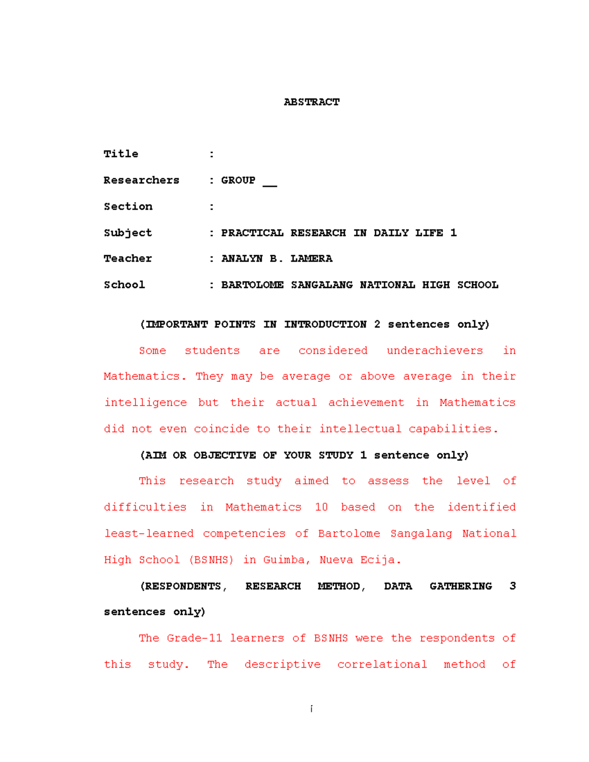 Abstract - Summary major in values - ABSTRACT Title : Researchers ...
