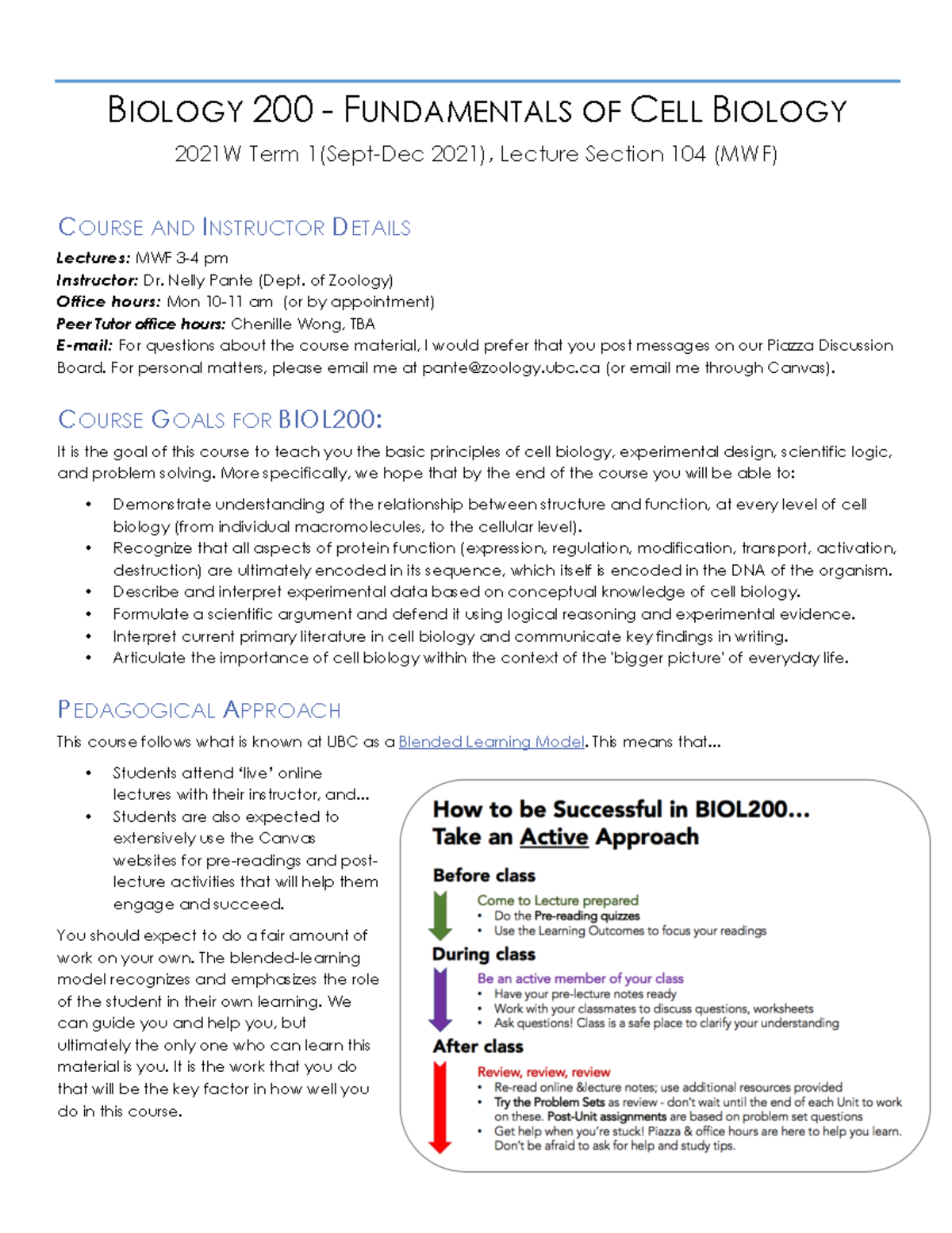 BIOL200 Syllabus - BIOLOGY 200 - FUNDAMENTALS OF CELL BIOLOGY 2021 W ...