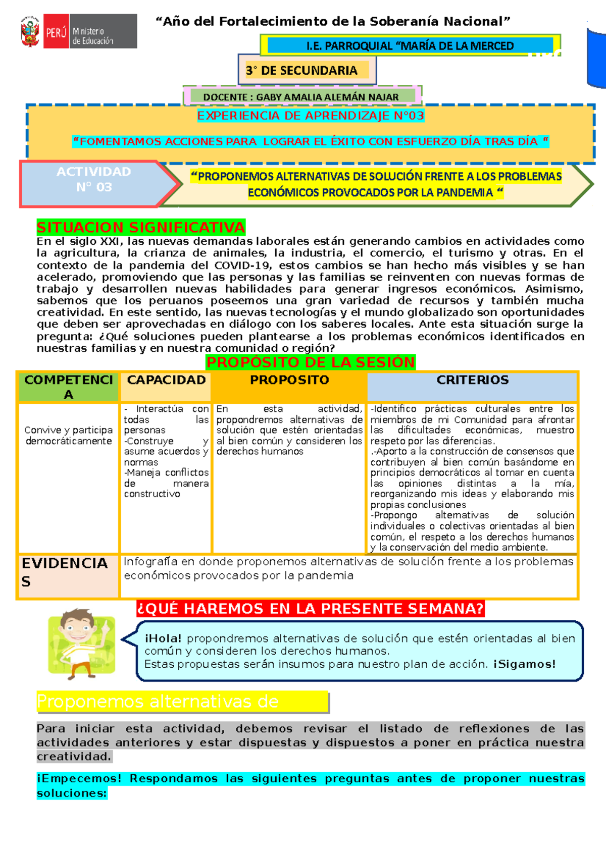 Experiencia DE Aprendizaje N° 3 - 3° DE Secundaria - DPCC - Actividad N° 3 8 - 06 - 22 - “Año ...