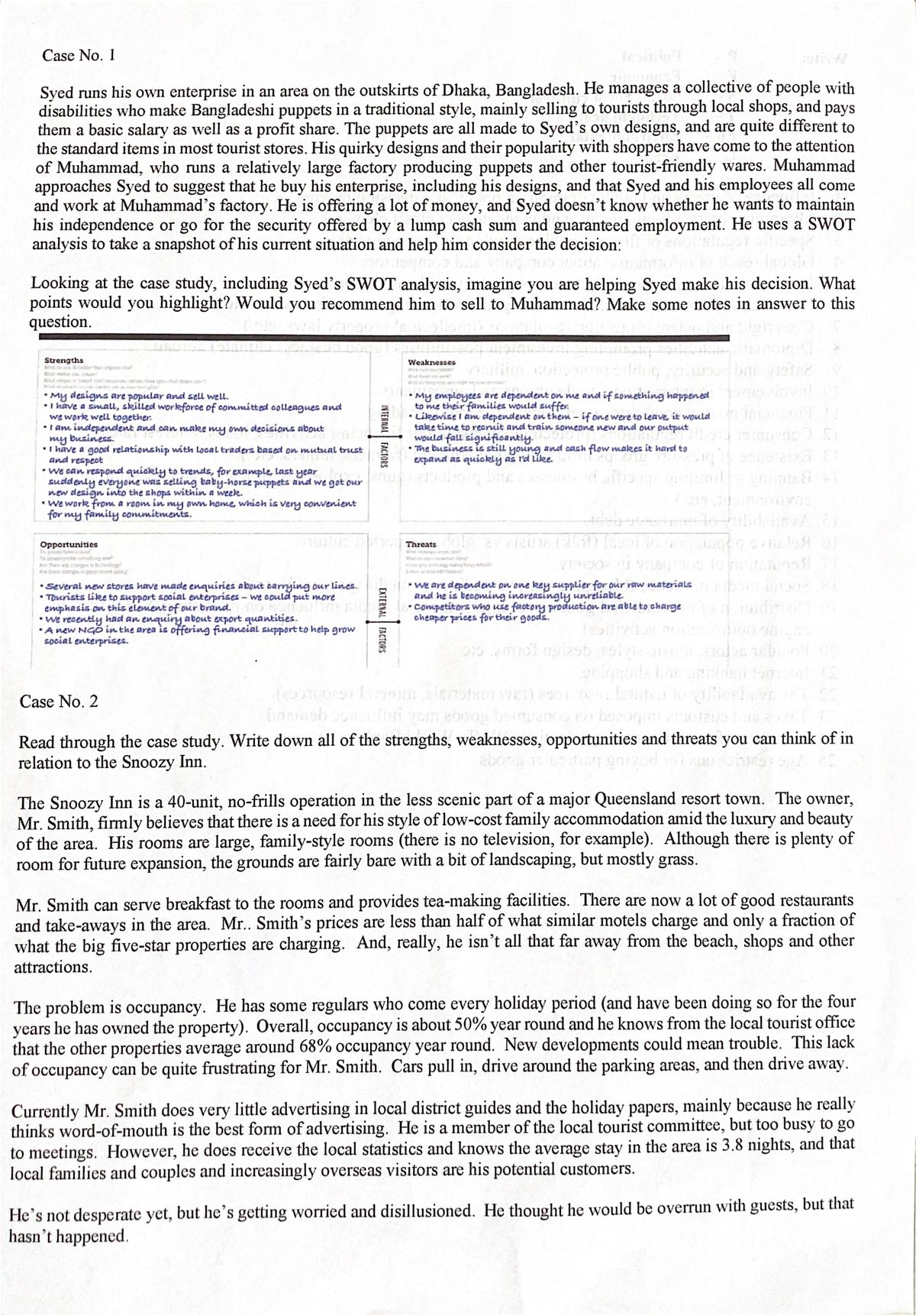 SBA- Cases - assignment in sba - Case No. 1 Syed runs his own ...