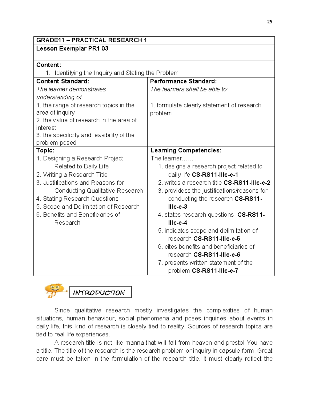 Exemplar-research-003 - GRADE11 – PRACTICAL RESEARCH 1 Lesson Exemplar ...