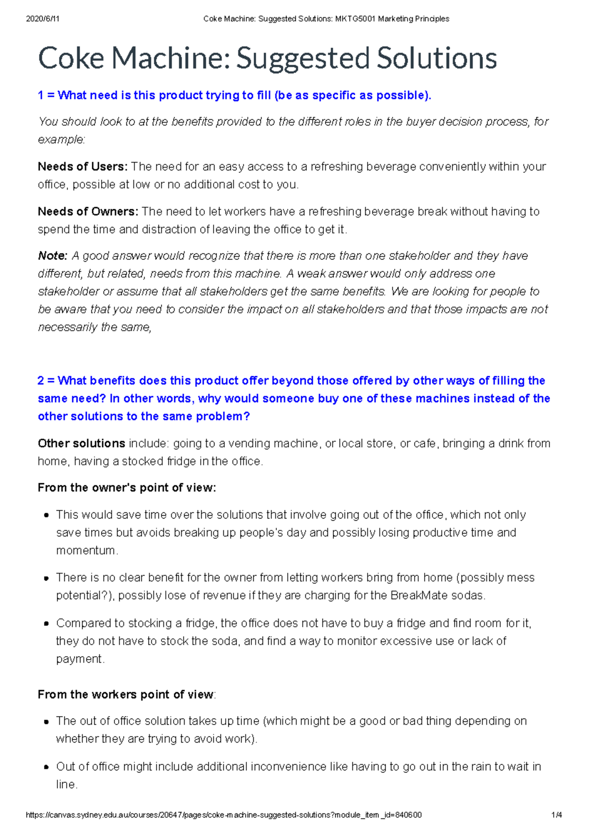 Coke Machine Suggested Solutions MKTG5001 Marketing Principles - Coke ...