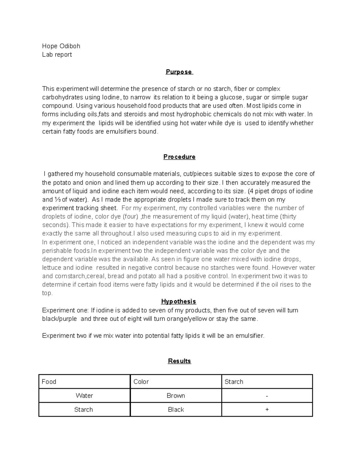 Lab report 1 - Hope Odiboh Lab report Purpose This experiment will ...
