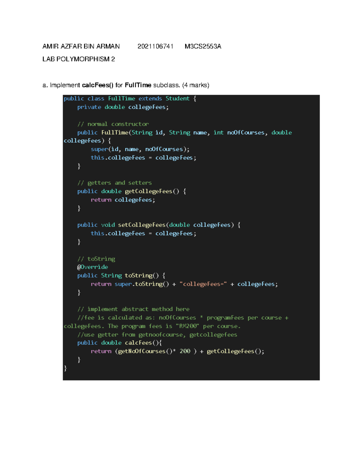 Amirazfar 2021106741 Polymorphism - AMIR AZFAR BIN ARMAN 2021106741 ...
