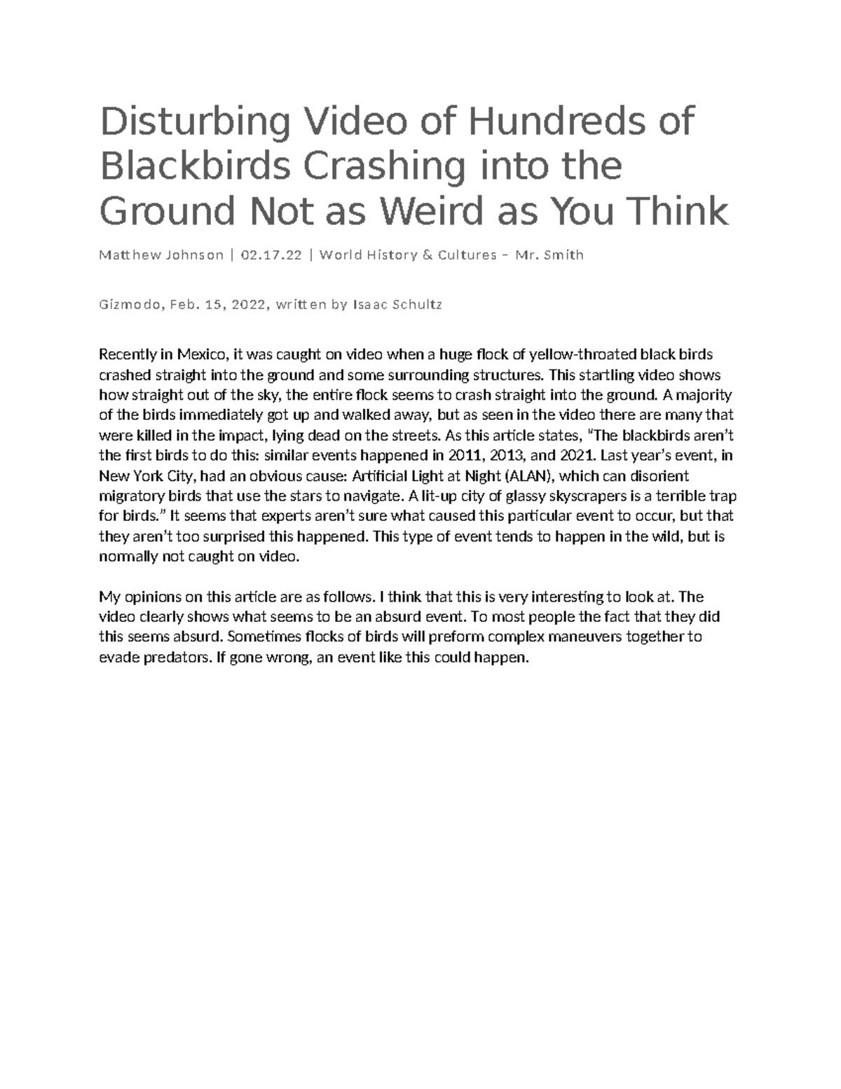 Ls.110 Current Events (crashing birds) - Disturbing Video of Hundreds ...