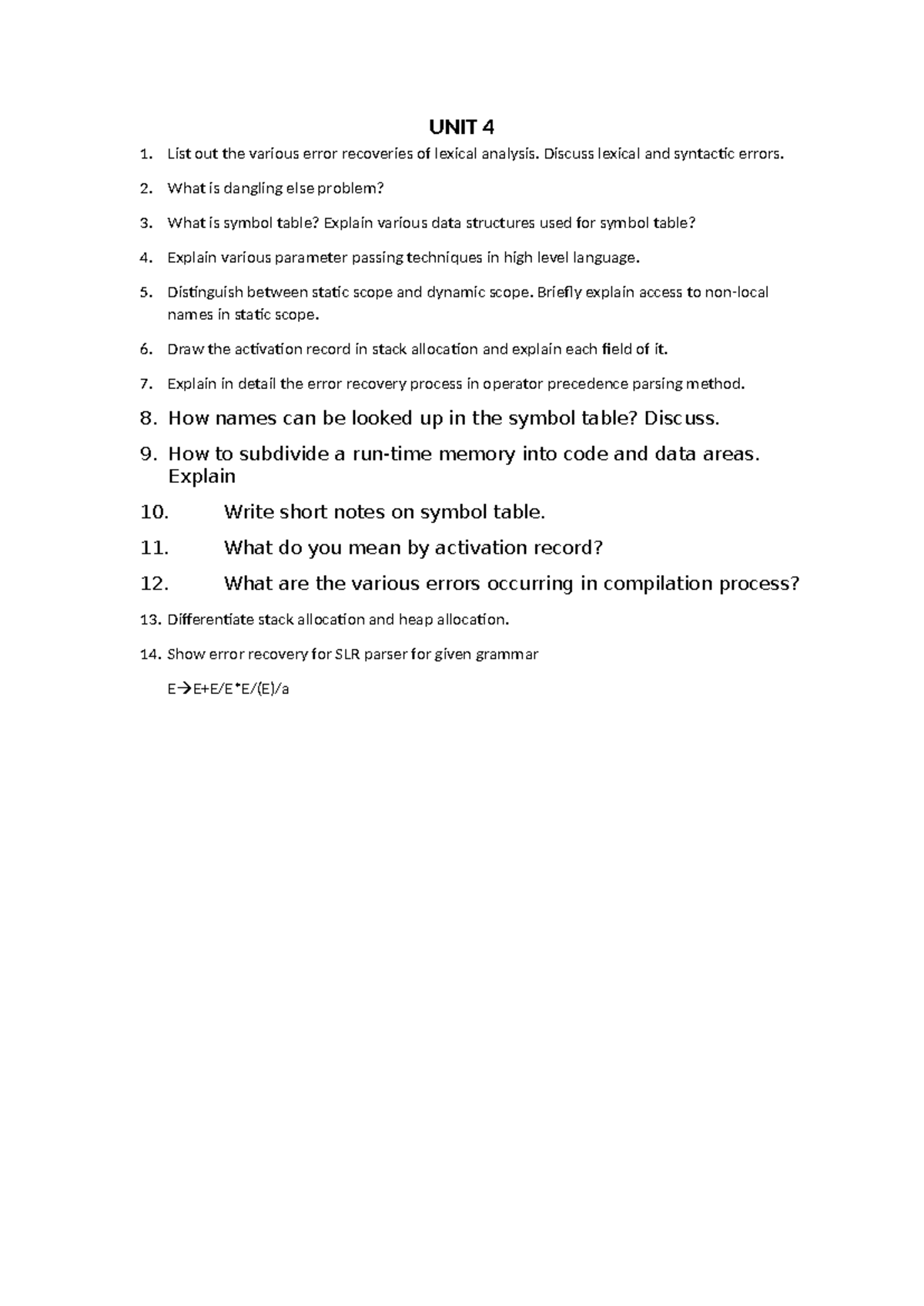 UNIT 4 CD - choot - UNIT 4 1. List out the various error recoveries of lexical analysis. Discuss ...