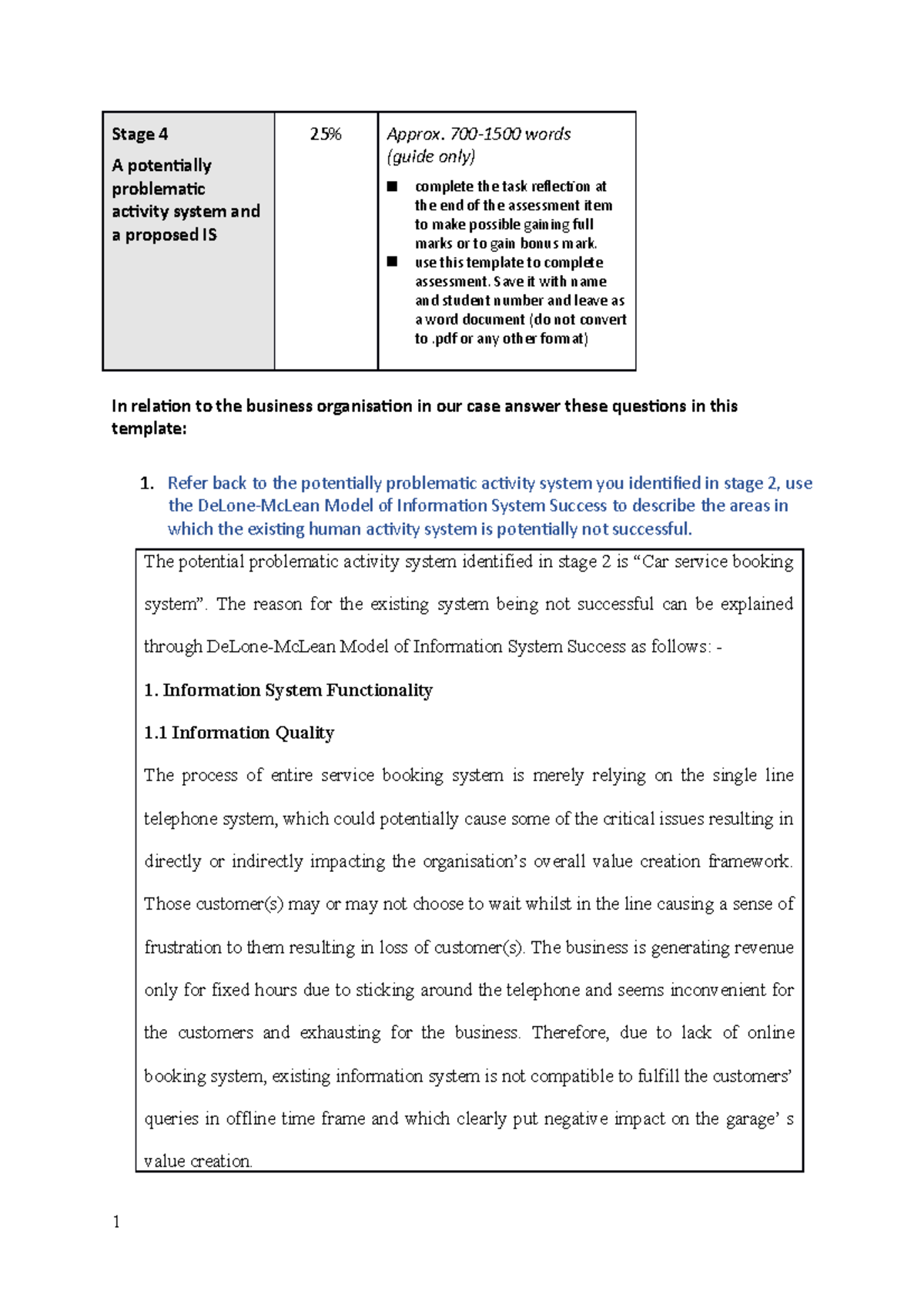 1803-ICT-Stage 4 - Assignment about a particular garage mentioned in ...