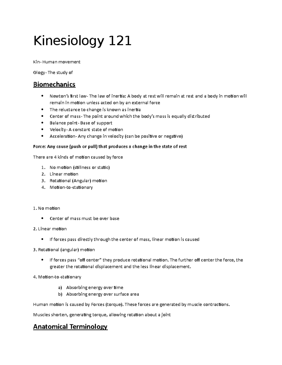 Kinesiology 121 Skeletal systems - Kinesiology 121 Kin- Human movement ...