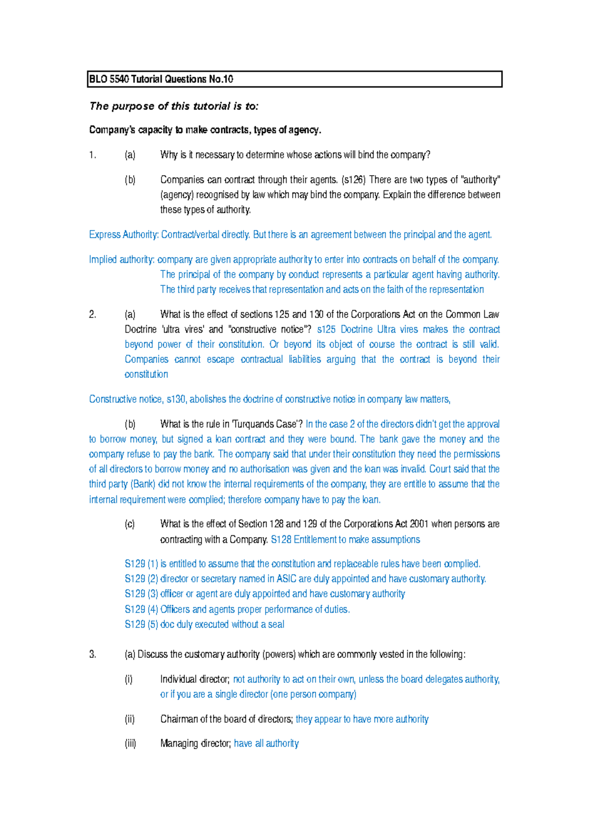 Week 10 Tutorial exercise - BLO 5540 Tutorial Questions No. The purpose ...