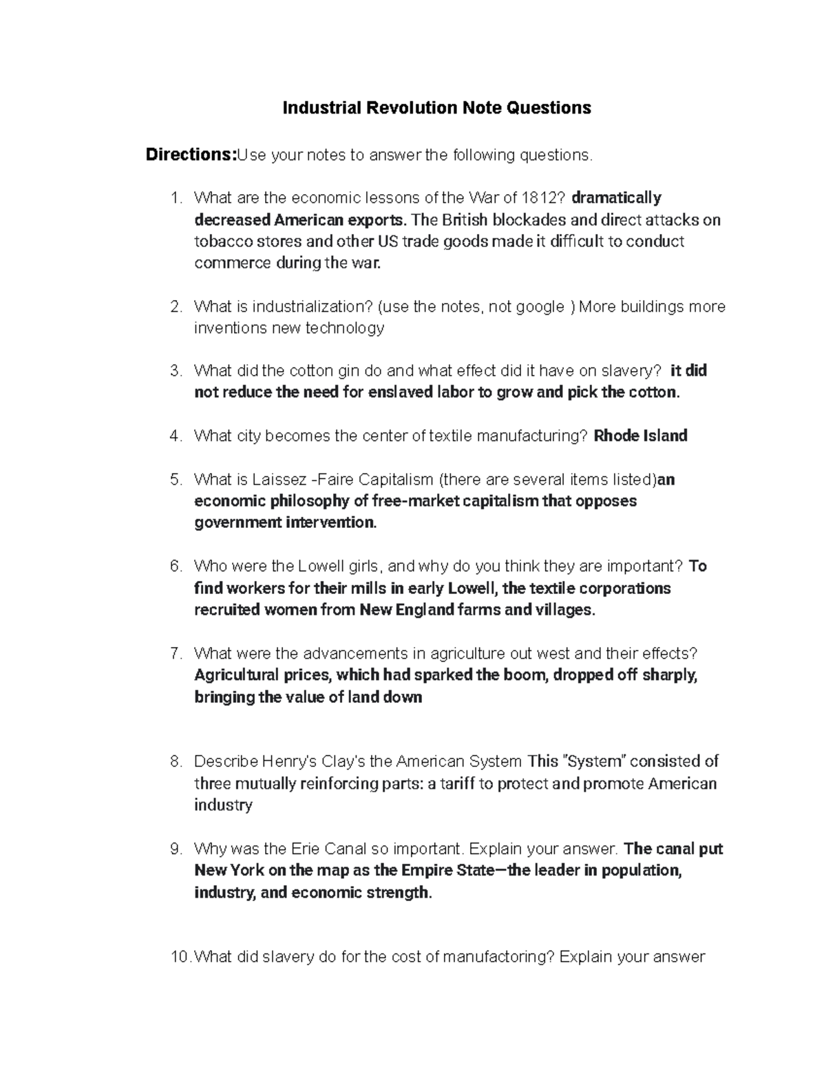 Daunte Walker - Industrial Revolution Note Questions - Industrial ...