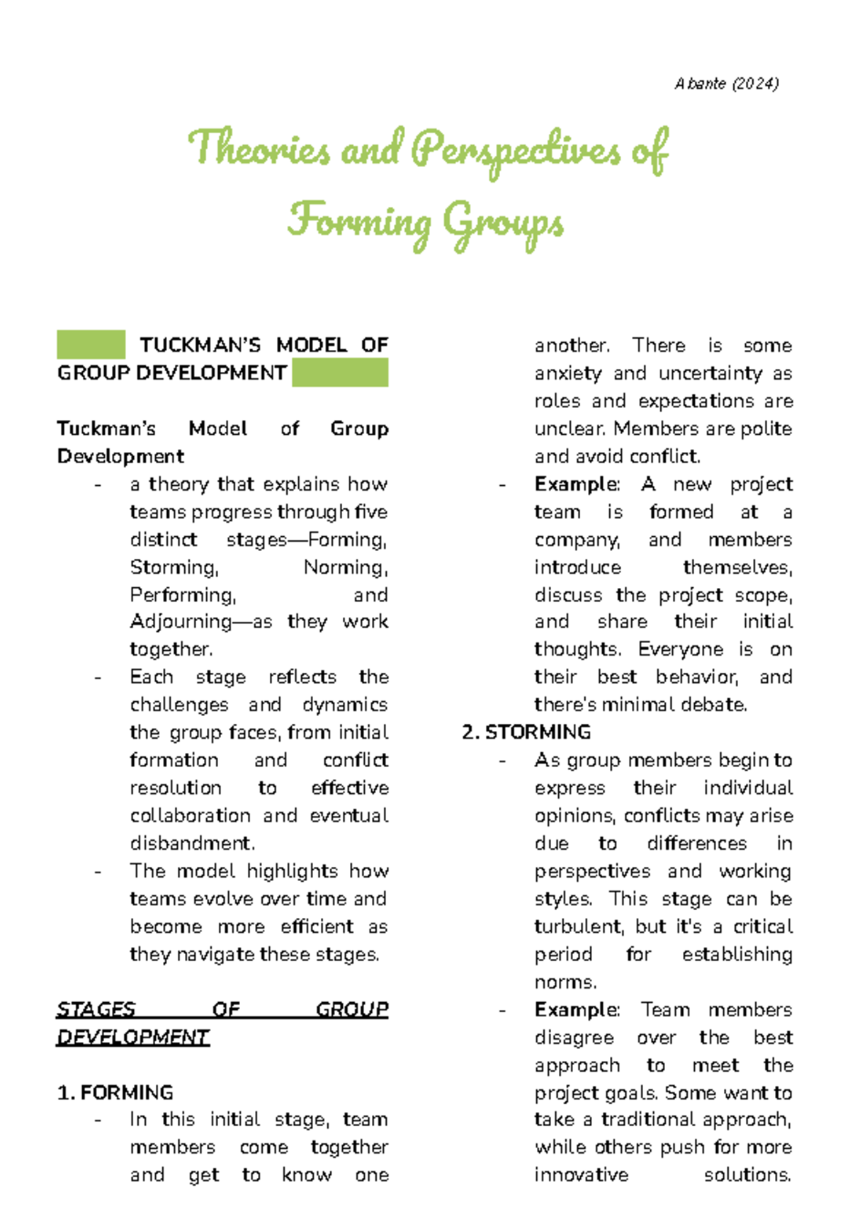 [ Group Dynamics] Theories and Perspectives of Forming Groups - Theorie ...